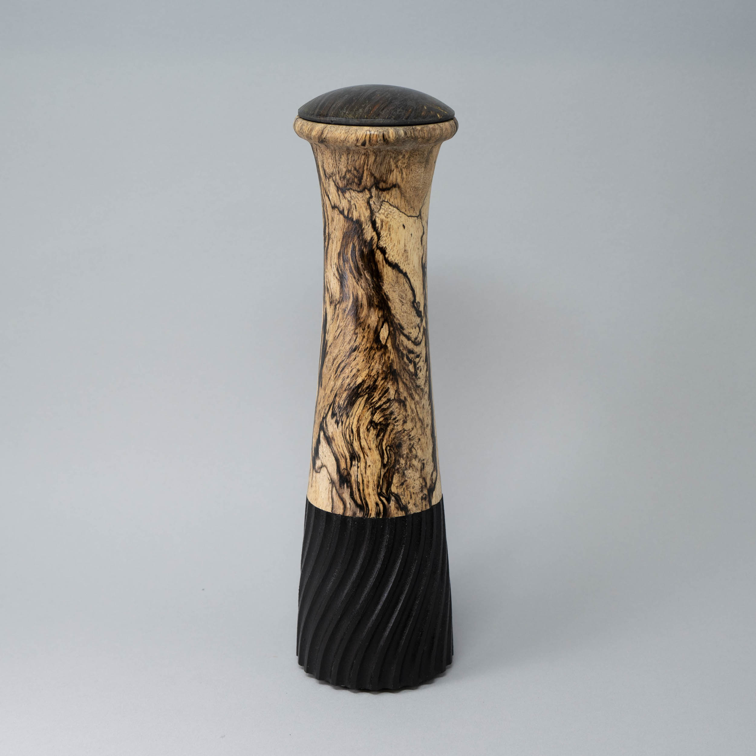 Elegant Spalted Tamarind Pepper Mill with Twisted Base - Sourland Woodcraft